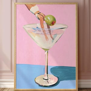Whimsical Martini Olive Girl Dive Large Art Print - 24x36 / 20x30 Bar ...