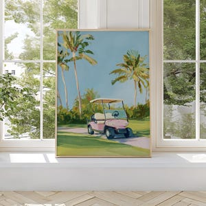Preppy Golf Cart Art Print: Palm Beach Chinoiserie Wall Decor for ...