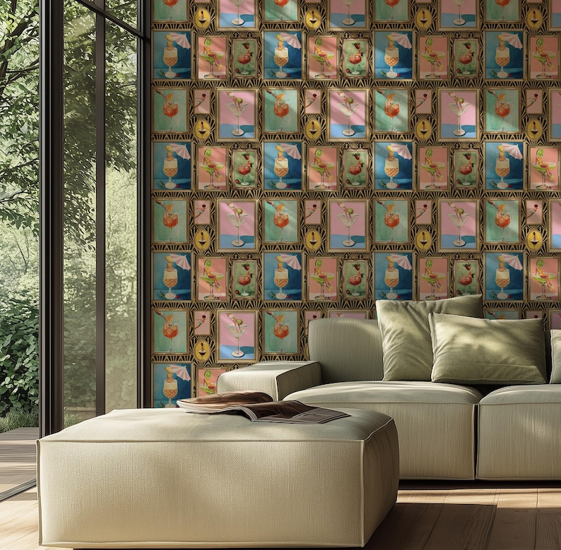 Mid-century Retro Bar Cocktail Wallpaper: Peel & Stick or Traditional ...