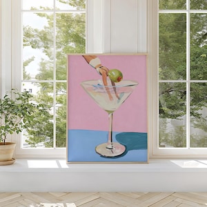 Playful Martini Olive Girl Diving Into Cocktail Glass Bar Art Print ...