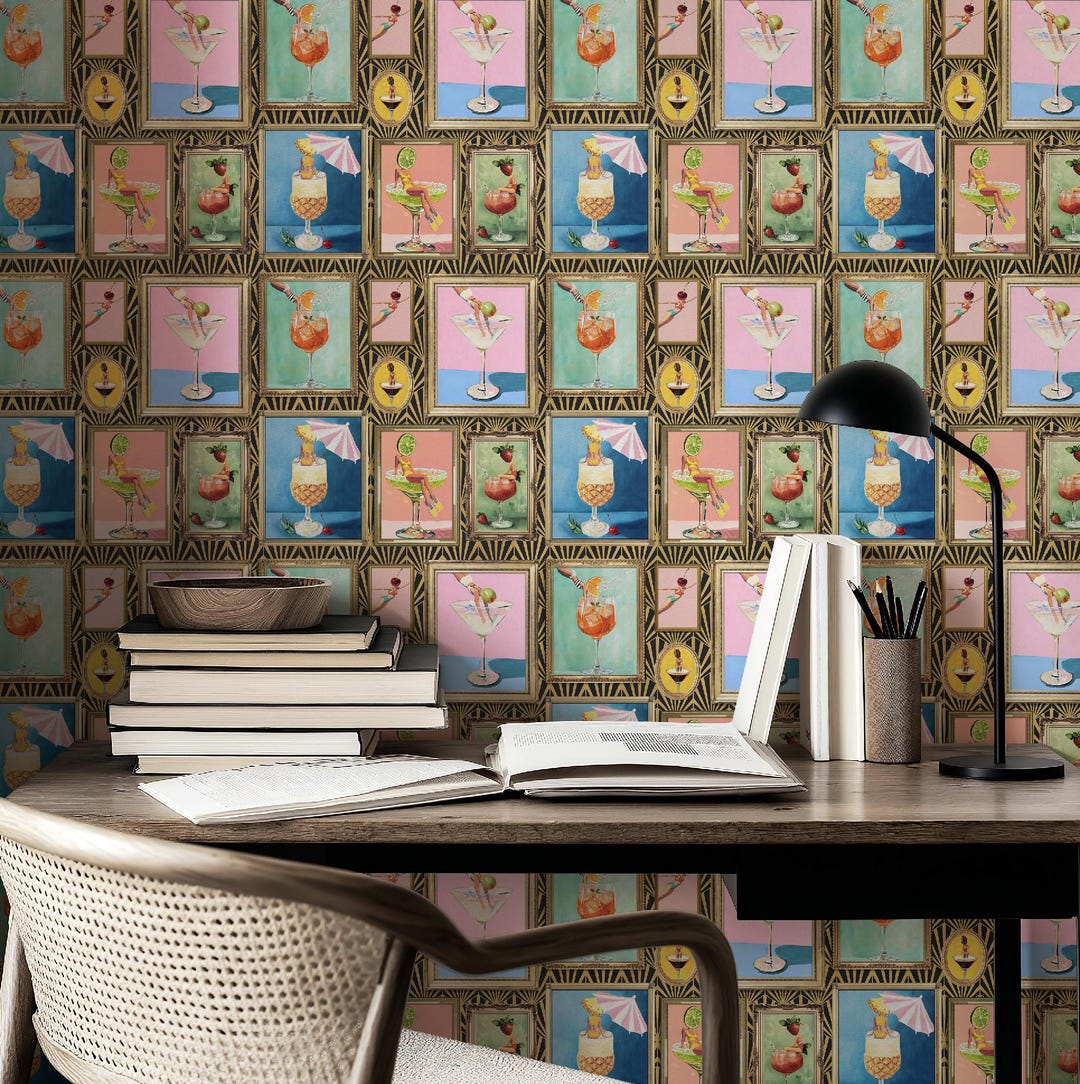 Mid-century Retro Bar Cocktail Wallpaper: Peel & Stick or Traditional ...