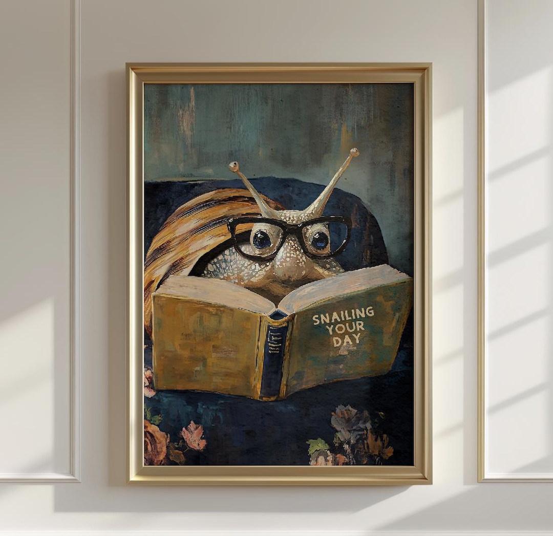 Snail Reading Book Art Print - Cute Whimsical Wall Decor for Kids Room ...