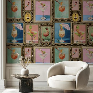 Mid-century Retro Bar Cocktail Wallpaper: Peel & Stick or Traditional ...