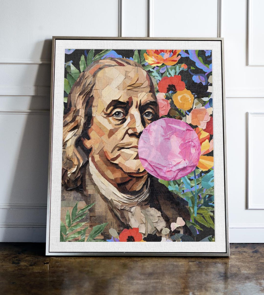 Humorous Benjamin Franklin Paper Collage Art: Quirky Political Home ...