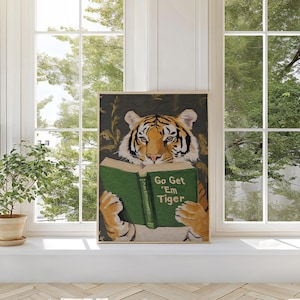 Motivational Tiger Reading Print: Humorous Bookworm Wall Art for ...
