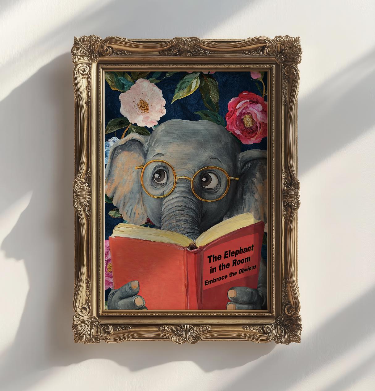 Quirky Elephant Reading Book Art Print: Embrace the Obvious - Fun ...