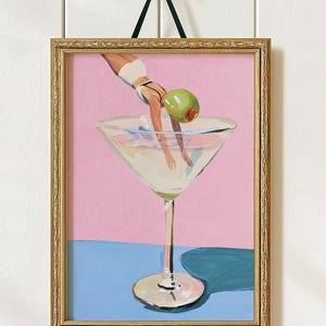 Playful Martini Olive Girl Diving Into Cocktail Glass Bar Art Print ...