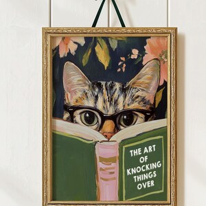 Quirky Cat Reading Poster: Humorous Bathroom Wall Art for Book Lovers ...