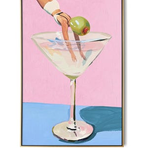Whimsical Martini Olive Girl Dive Large Art Print - 24x36 / 20x30 Bar ...