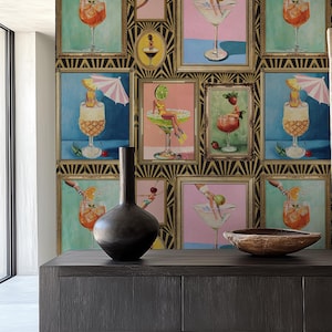 Mid-century Retro Bar Cocktail Wallpaper: Peel & Stick or Traditional ...