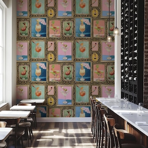 Mid-century Retro Bar Cocktail Wallpaper: Peel & Stick or Traditional ...