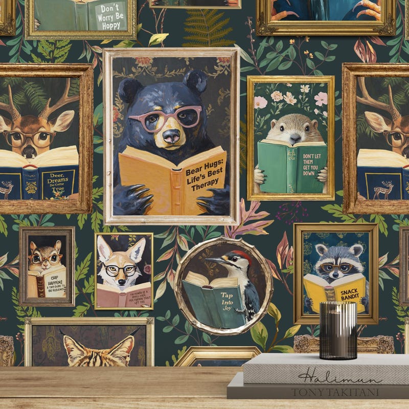 Forest Library Wallpaper - Etsy