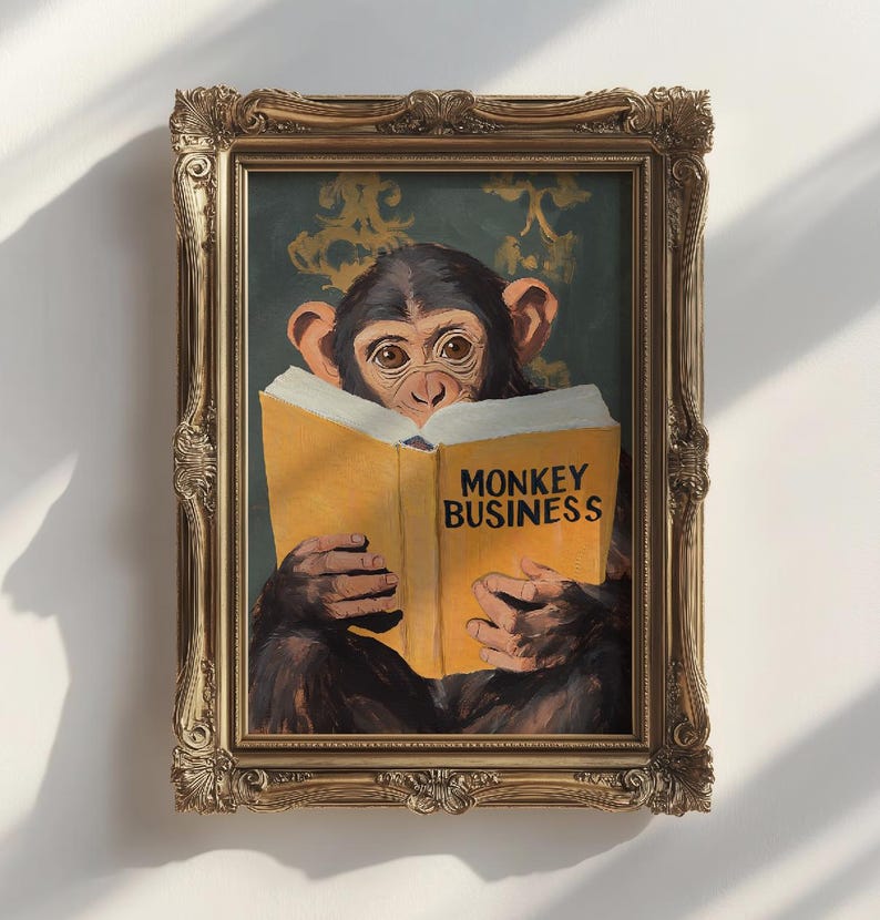 Playful Monkey Business Wall Art: Quirky Animal Print for Jungle Theme ...