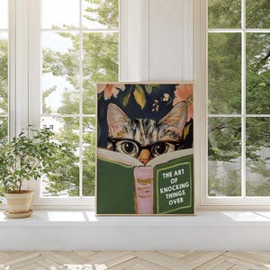 Quirky Cat Reading Poster: Humorous Bathroom Wall Art for Book Lovers ...