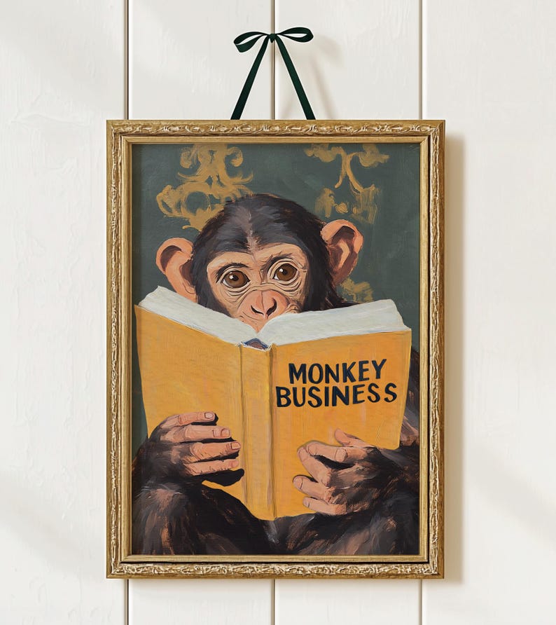 Playful Monkey Business Wall Art: Quirky Animal Print for Jungle Theme ...