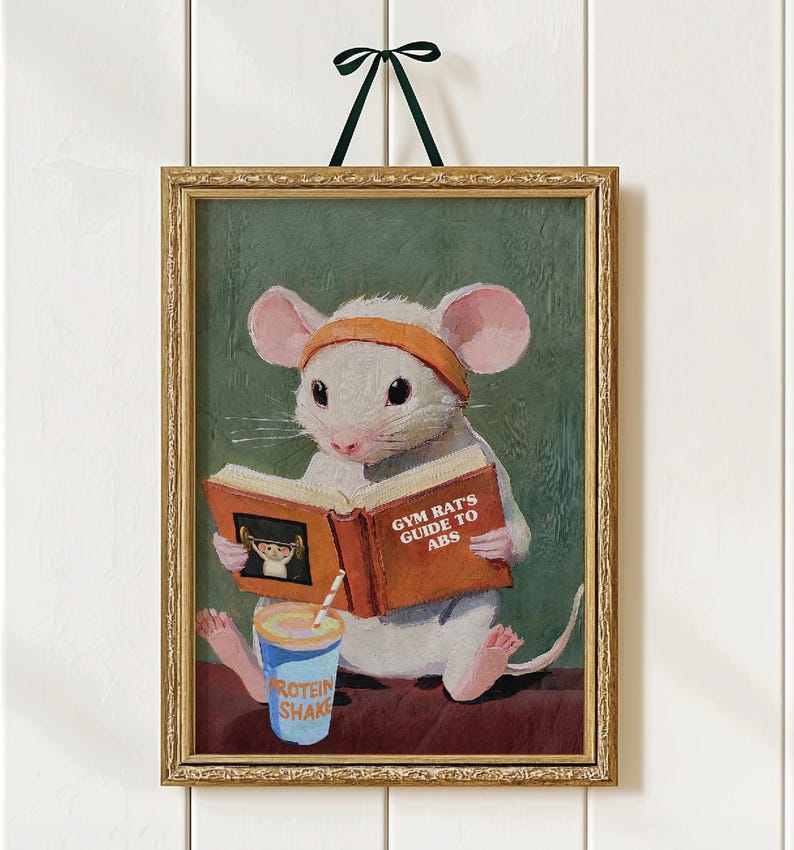 Whimsical Gym Rat's Guide to Abs - Funny Animal Fitness Art Print for ...