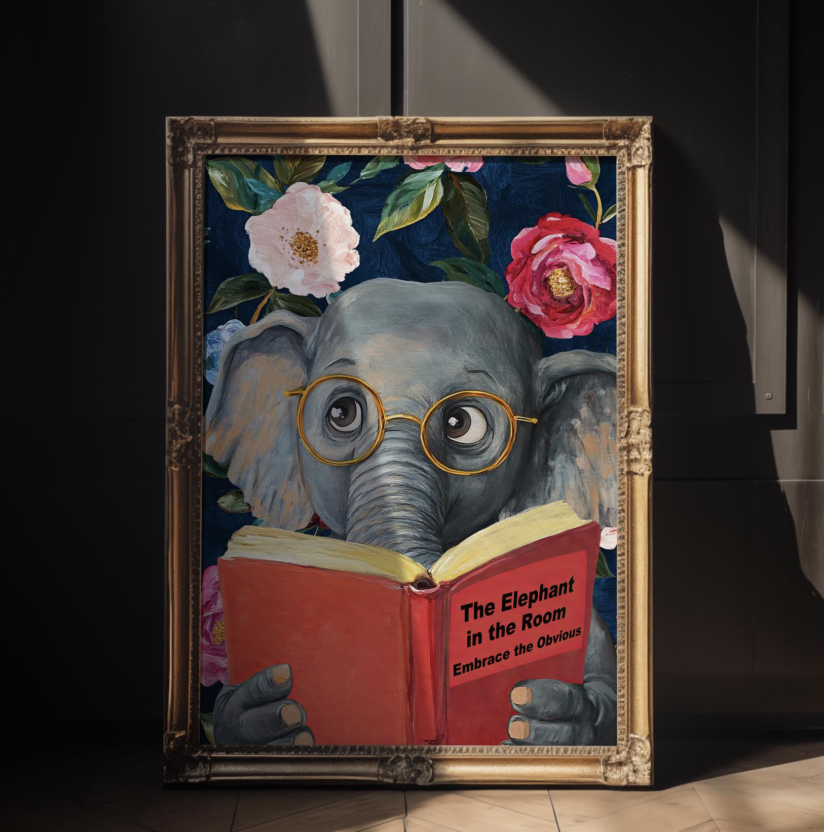 Quirky Elephant Reading Book Art Print: Embrace the Obvious - Fun ...