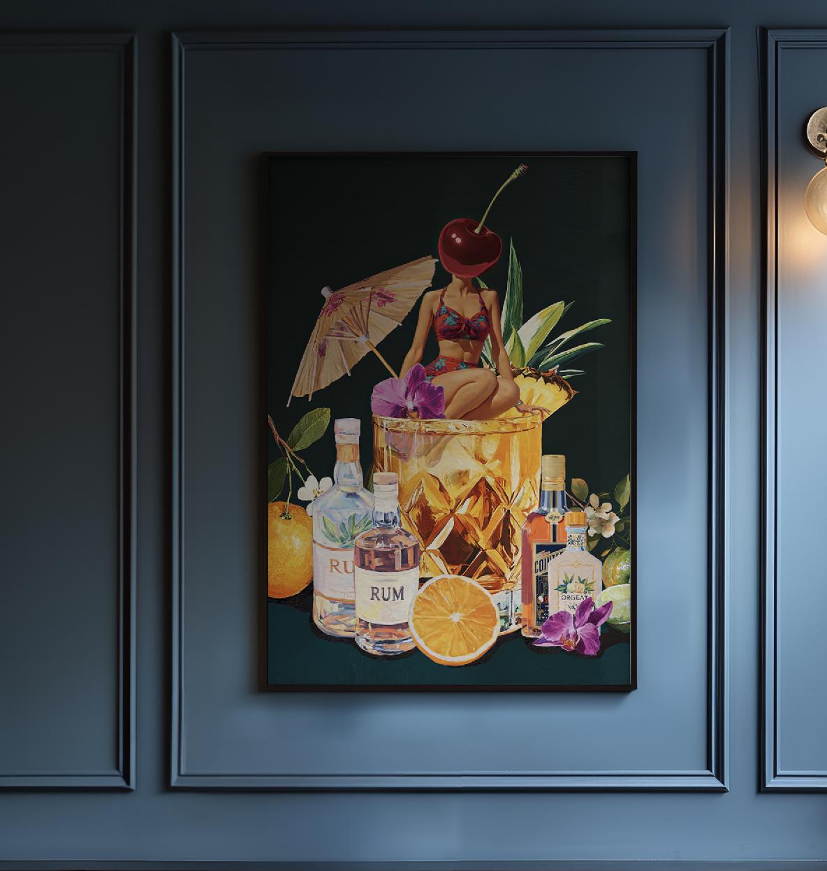 Retro Mai Tai Cocktail Girl Art Print - Surreal Tiki Bar Drink Poster ...