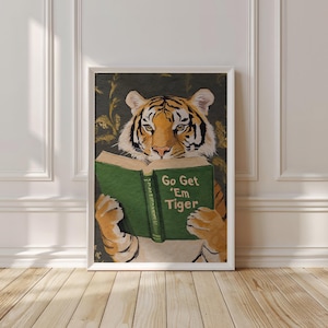 Motivational Tiger Reading Print: Humorous Bookworm Wall Art for ...