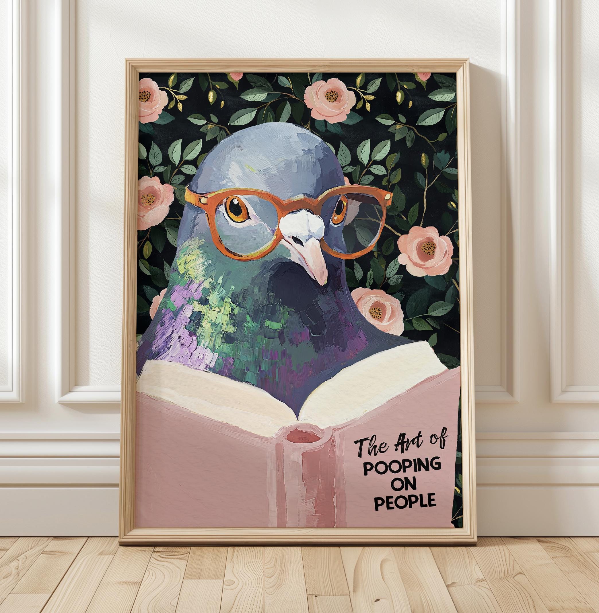 Humorous Pigeon Reading 'the Art of Pooping on People' Pink Literary ...