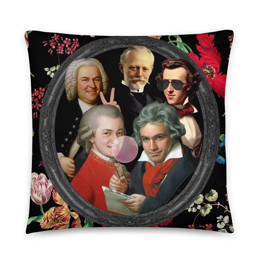 Quirky Classical Composer Bubble Gum Portrait Throw Pillow - Music ...