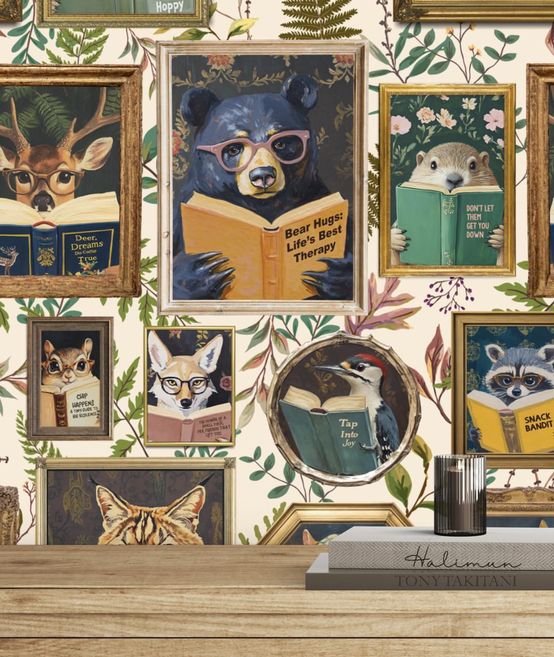 Woodland Animals Reading Wallpaper in Ivory - Peel and Stick or ...
