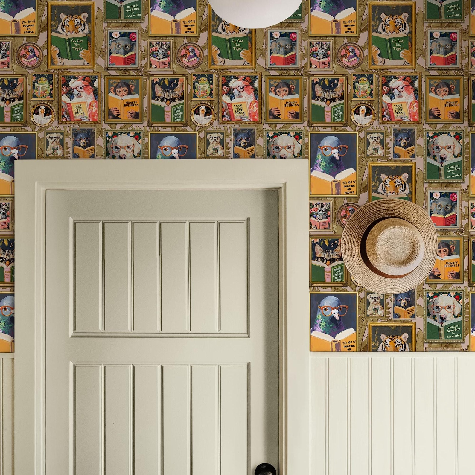 SMALL Whimsical Animal Reading Wallpaper VERSION 2 - Peel and Stick ...
