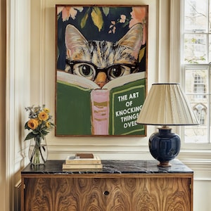 Quirky Cat Reading Poster: Humorous Bathroom Wall Art for Book Lovers ...