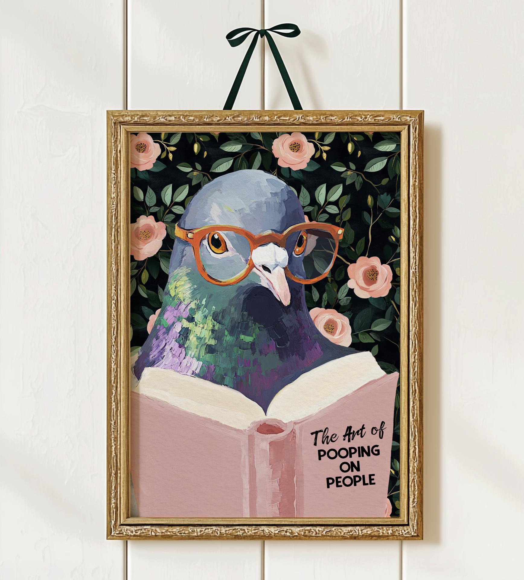 Humorous Pigeon Reading 'the Art of Pooping on People' Pink Literary ...