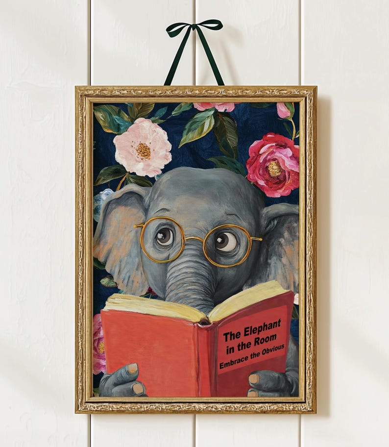 Quirky Elephant Reading Book Art Print: Embrace the Obvious - Fun ...