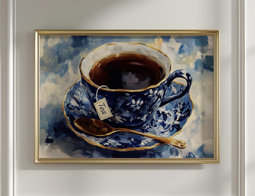 Elegant Tea Lovers Art Print: Blue Floral Kitchen Wall Decor - Unframed ...