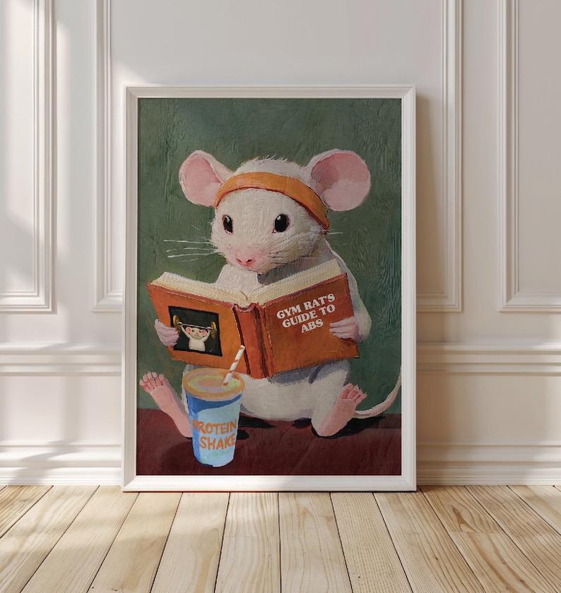 Whimsical Gym Rat's Guide to Abs - Funny Animal Fitness Art Print for ...