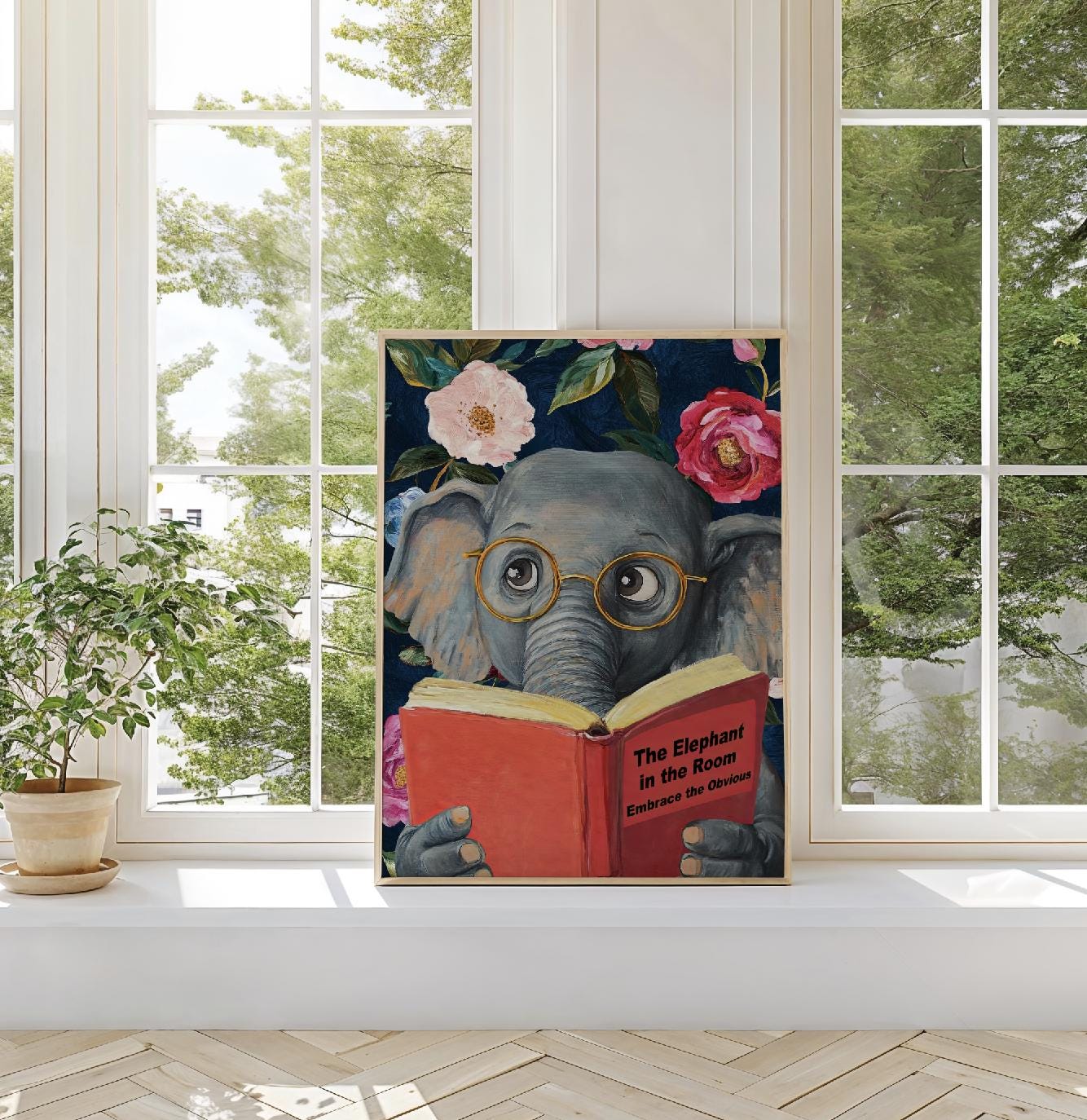 Quirky Elephant Reading Book Art Print: Embrace the Obvious - Fun ...