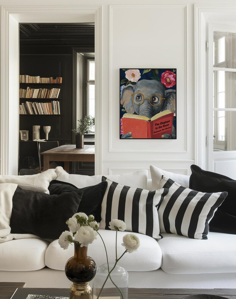 Quirky Elephant Reading Book Art Print: Embrace the Obvious - Fun ...