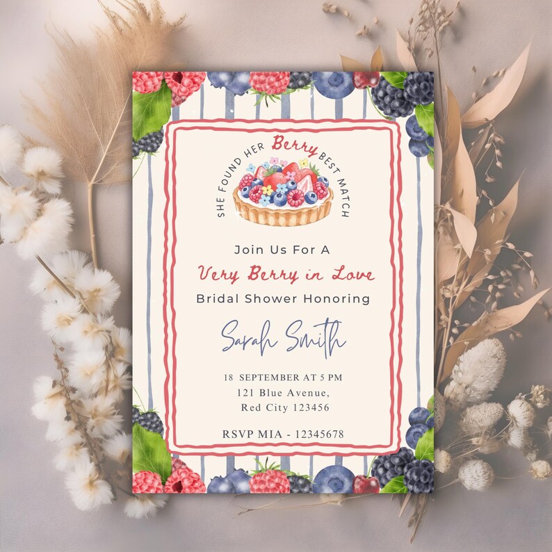 Very Berry in Love Bridal Shower Invitation, Red Blue Theme Invite - Etsy
