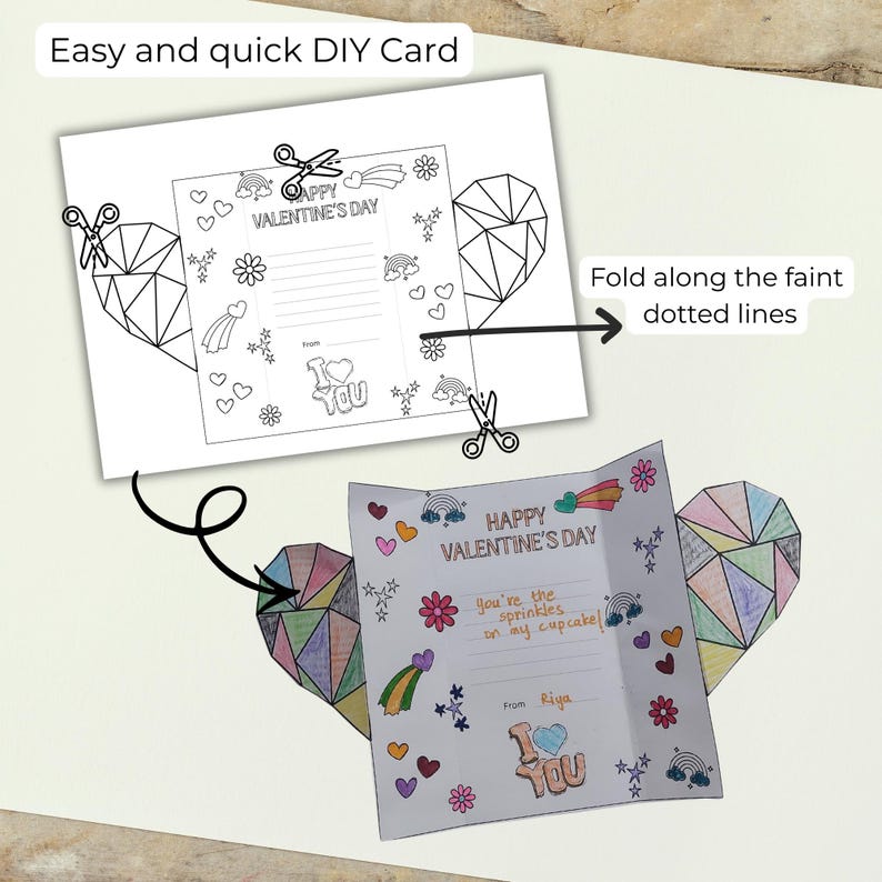 DIY Kids Valentine Cards Printable, Cut and Fold Coloring Card ...