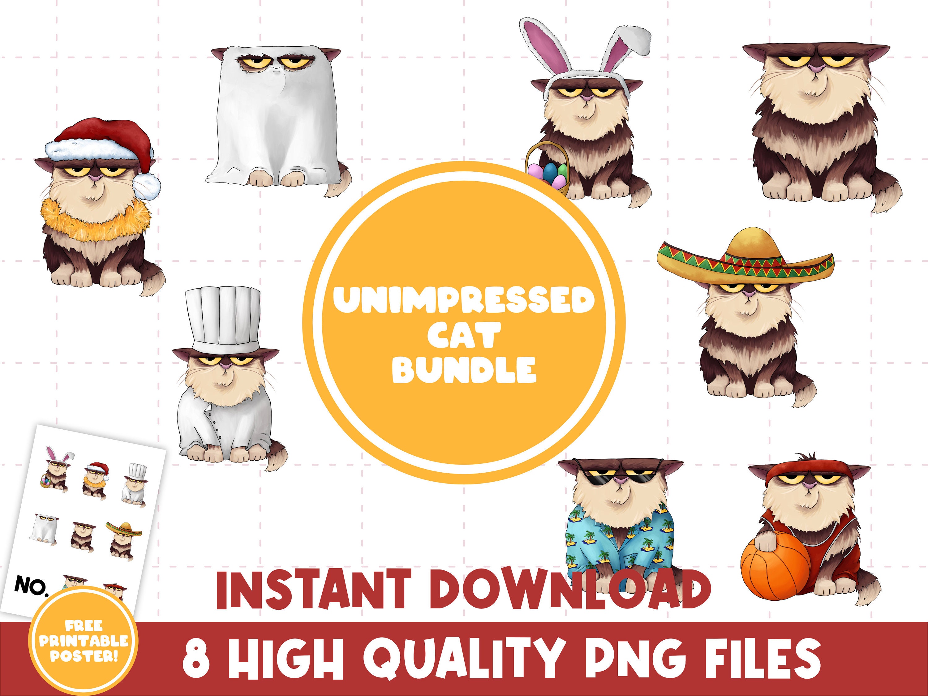 Unimpressed Cat Bundle Clipart High Quality PNG - Etsy