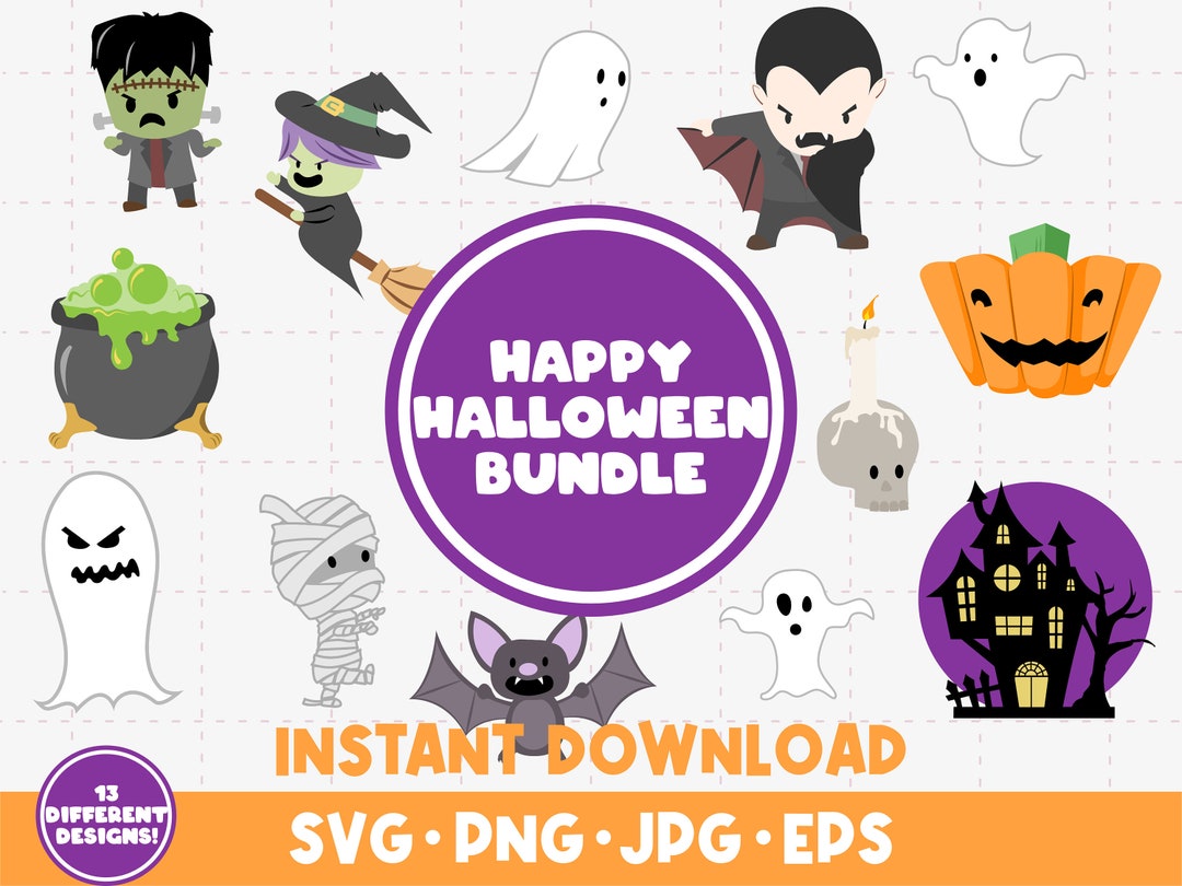 Cute Halloween SVG Bundle, Kawaii PNG Clipart Download, Jack-o-lantern ...