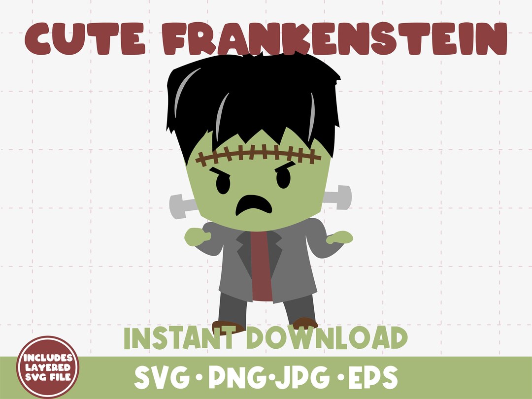 Cute Frankenstein SVG, Frankenstein's Monster Clipart, Kawaii Monsters ...
