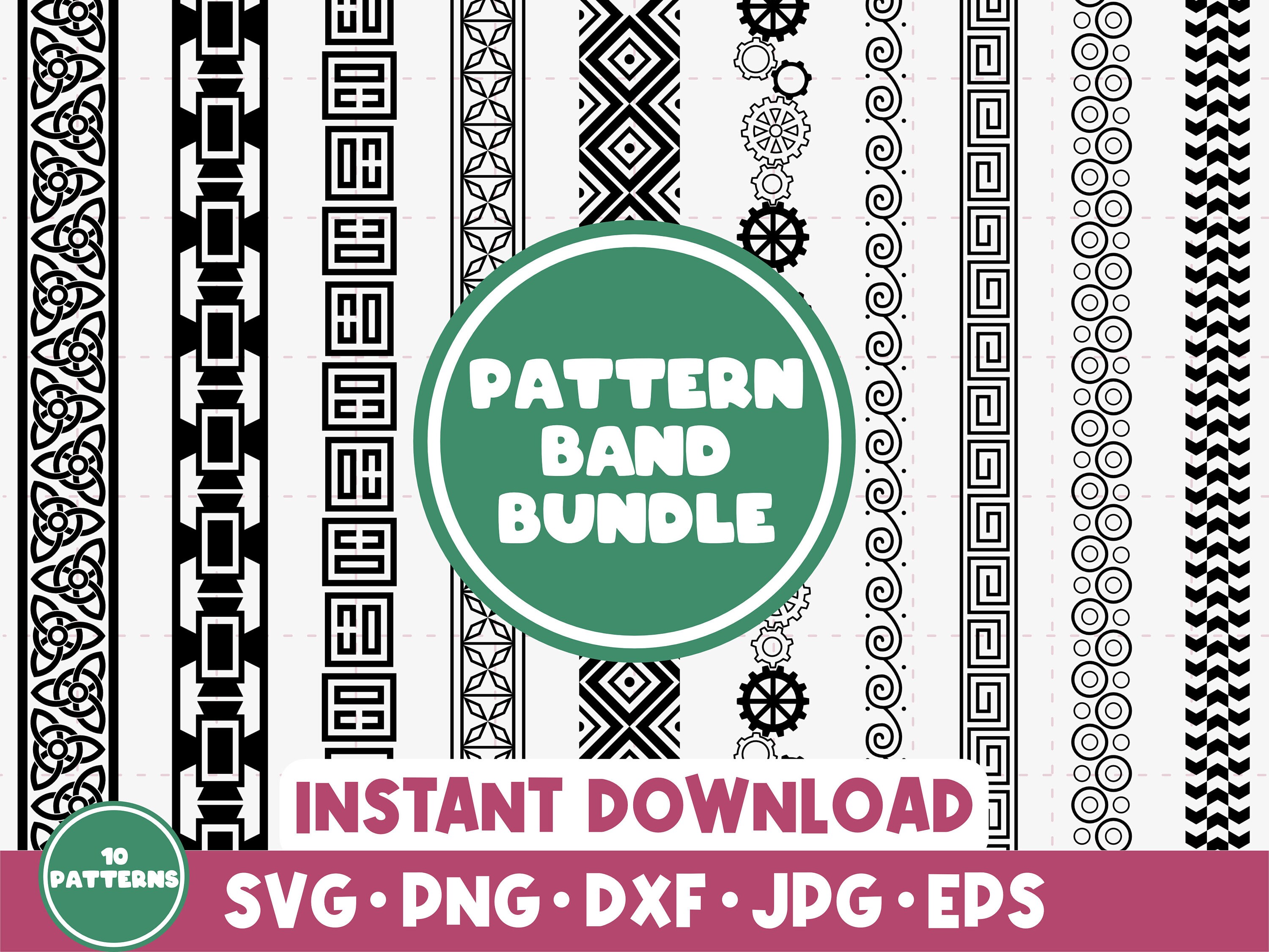 10 Pattern Band SVG Bundle, Border SVG Files for Cricut, Silhouette ...