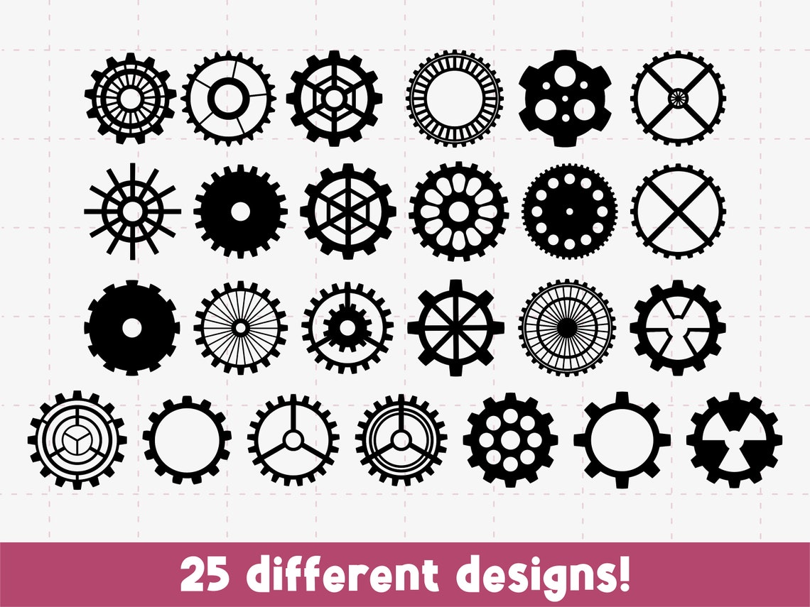 Cogs and Gears SVG Bundle, Steampunk Gear Designs, Cog Wheel Silhouette ...