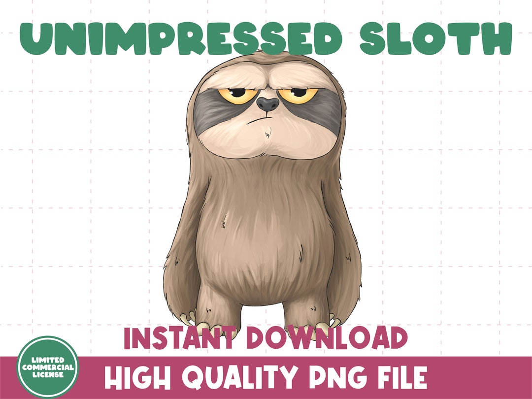 Unimpressed Sloth Clipart, High Quality PNG Illustration, Commercial ...