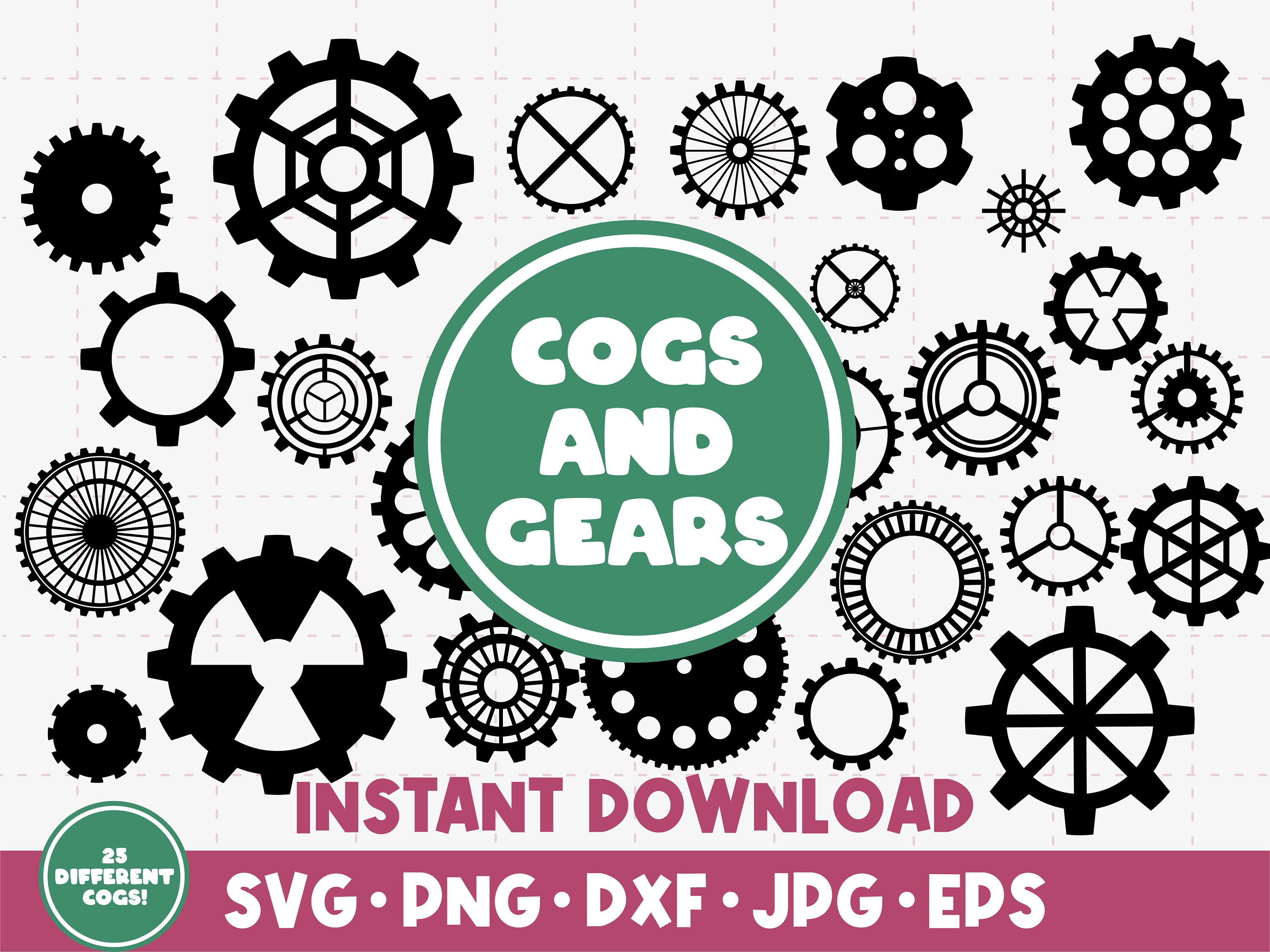 Cogs and Gears SVG Bundle, Steampunk Gear Designs, Cog Wheel Silhouette ...