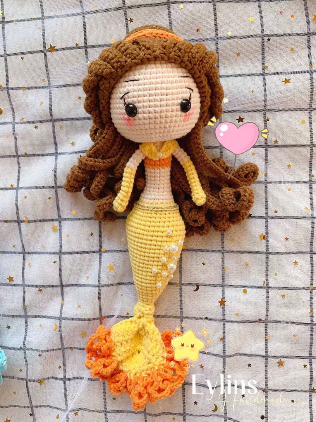 Belle Mermaid Princess Crochet Doll, Belle Mermaid Princess Plush Toy ...