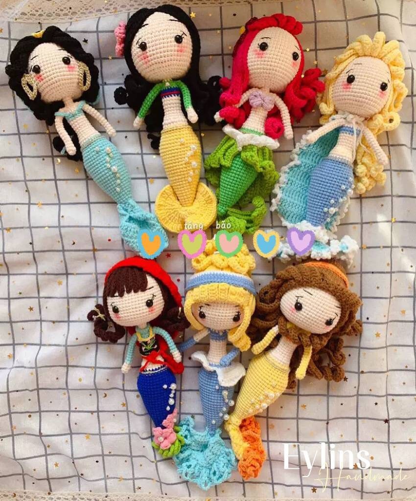Belle Mermaid Princess Crochet Doll, Belle Mermaid Princess Plush Toy ...