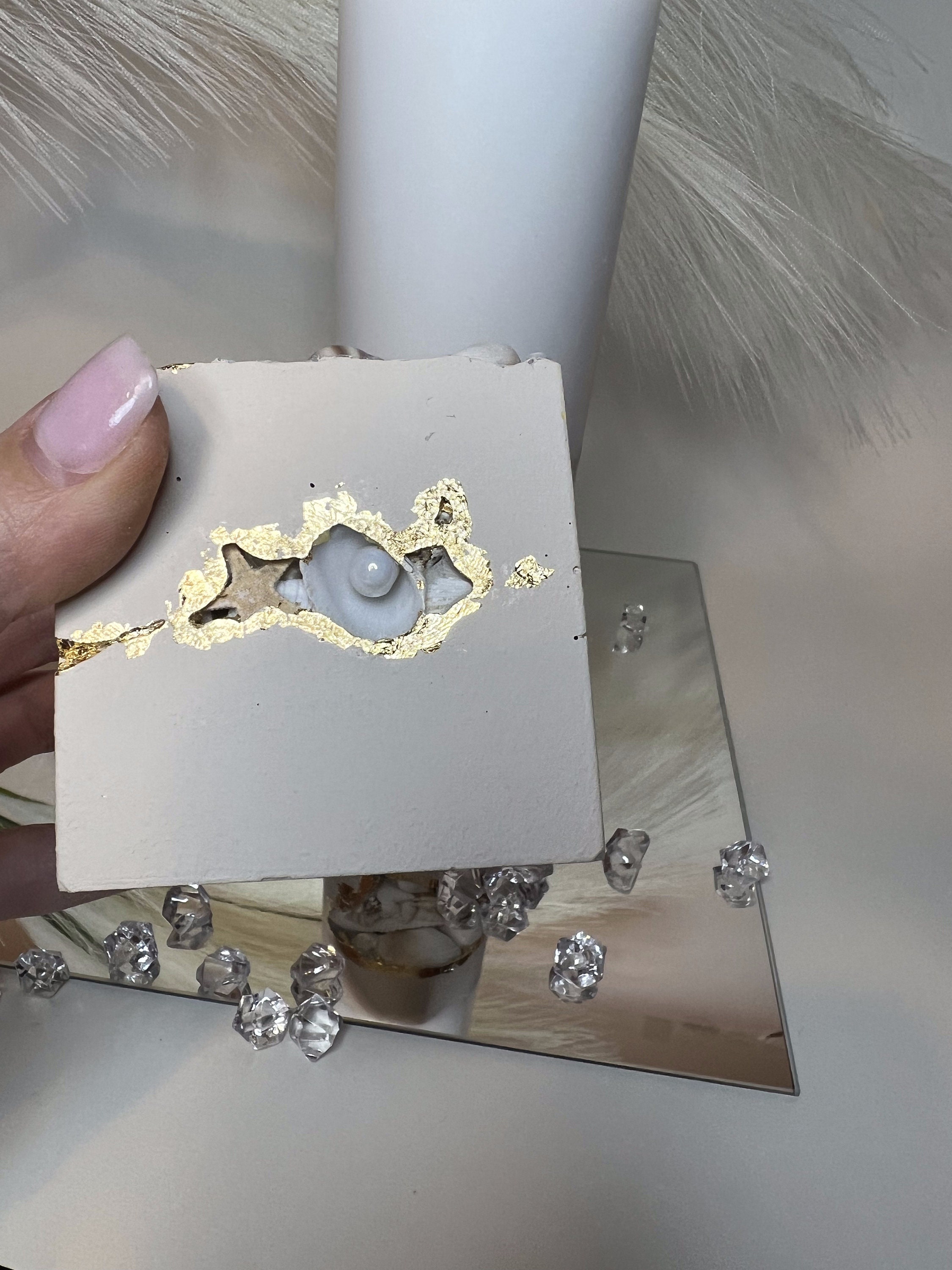 Designer Handmade Ivory 23K Gold Foil Concrete Elegant Candle Candle ...