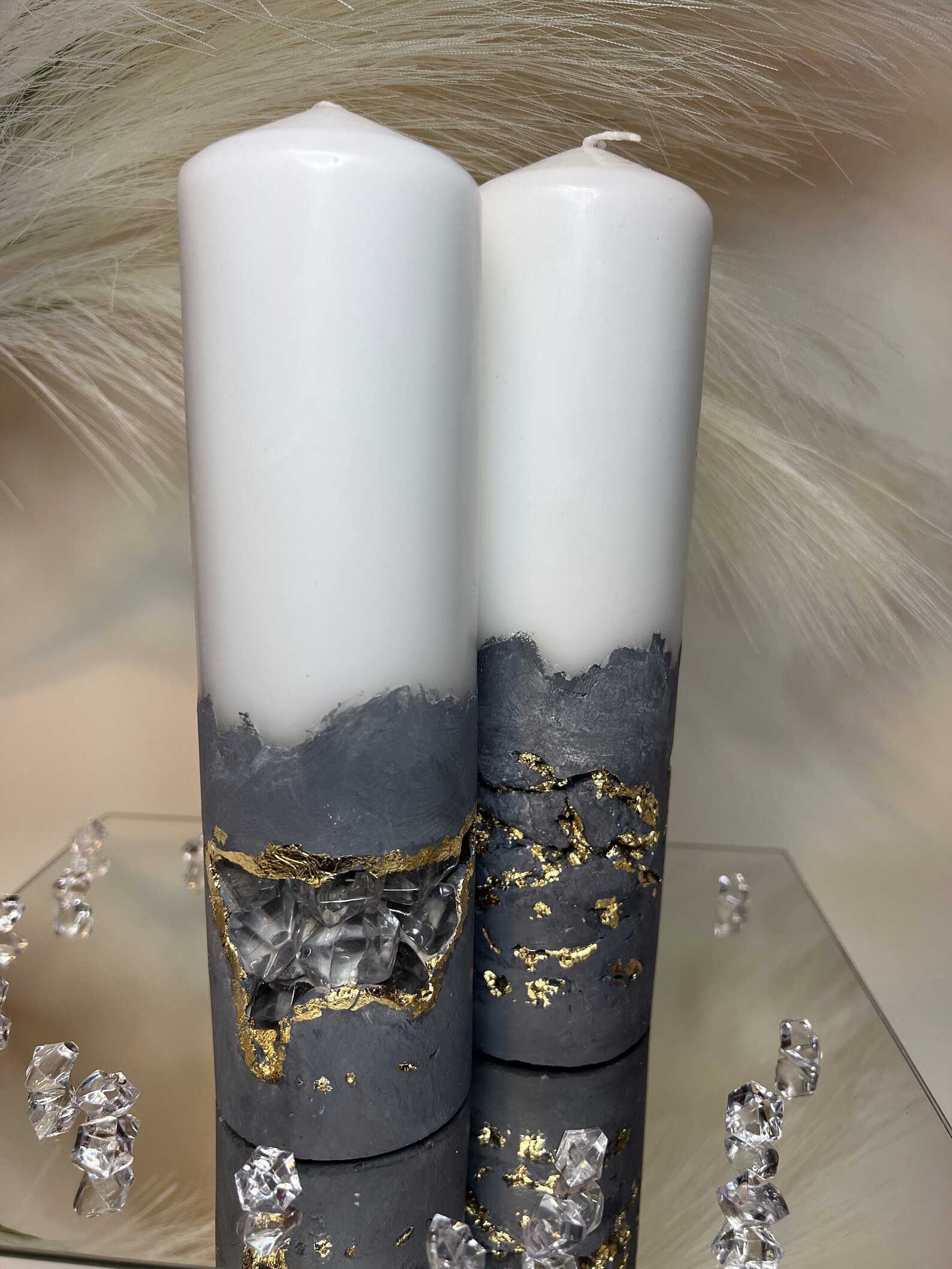 Gray Concrete Elegant Candles With Stones Candle With 23K Gold Foil ...