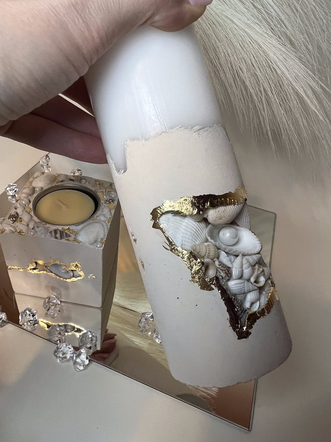 Designer Handmade Ivory 23K Gold Foil Concrete Elegant Candle Candle ...