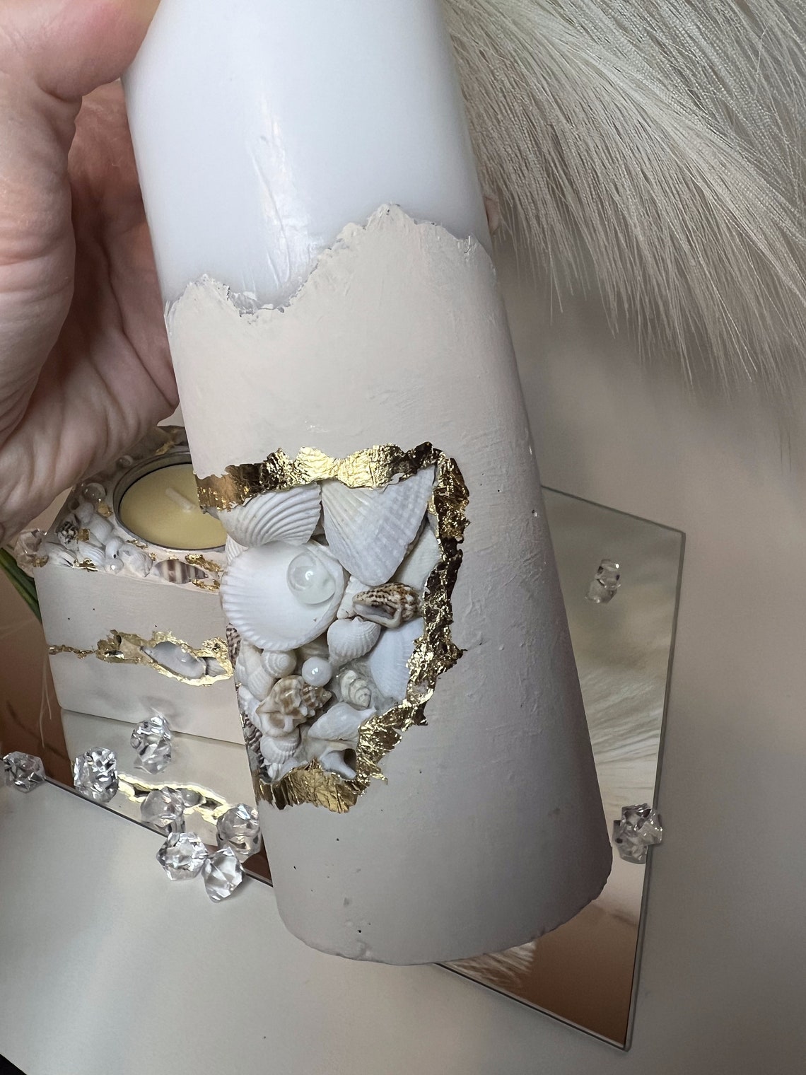 Designer Handmade Ivory 23K Gold Foil Concrete Elegant Candle Candle ...