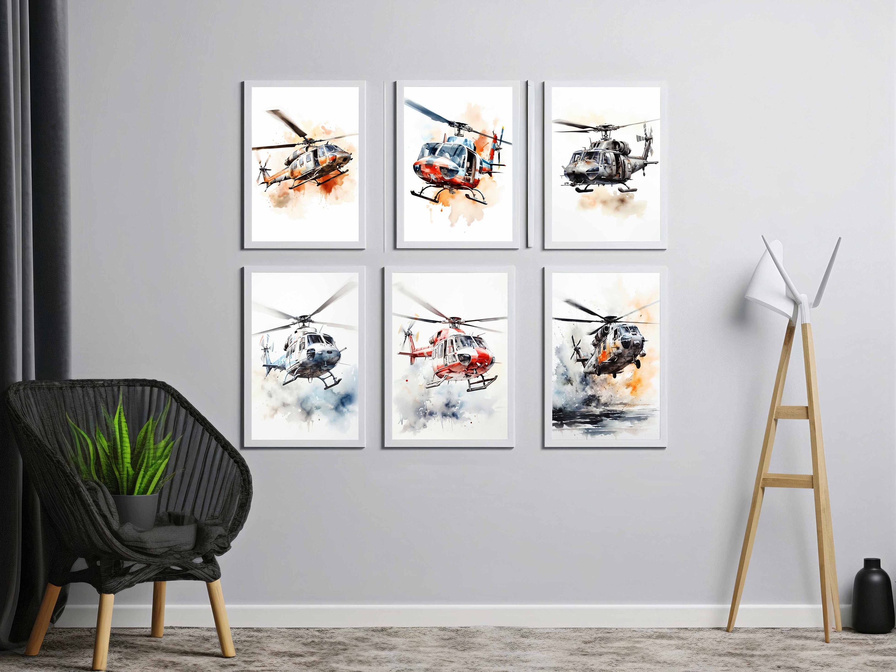 Helicopter Print Aircraft Watercolor Printable Kids Helicopter Wall Art ...
